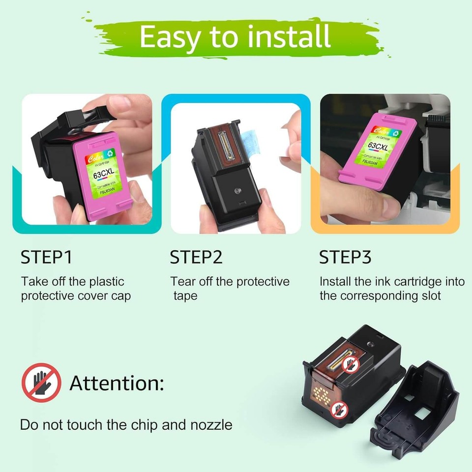 63 XL Ink Cartridge for HP OfficeJet 3830 4650 4655 5255 ENVY 4512 4516 ...