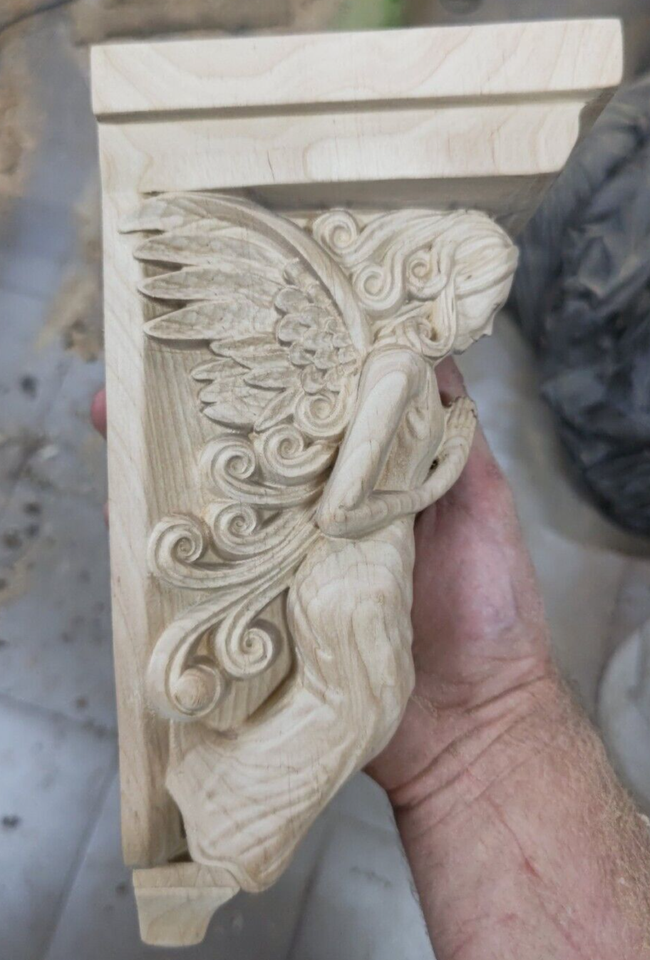 10" Angel Corbel, Wooden Corbel, Rustic Corbel, Fireplace Surround ...