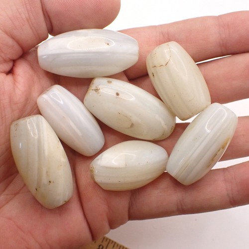 7 pcs big banded white agate stone trade beads old focal tribal Africa ...