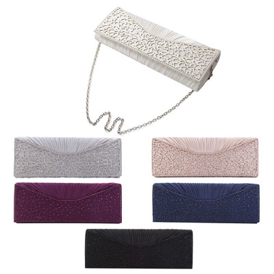 Elegant Pleated Satin Floral Crystal Flap Clutch Evening Bag - Diff ...