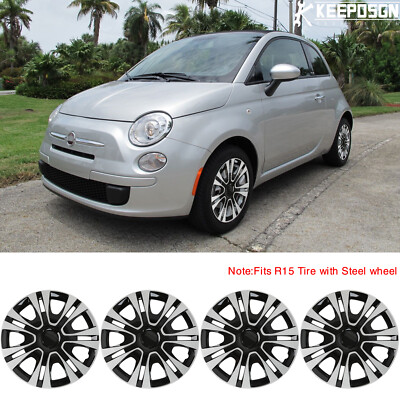 For 2007-2015 Fiat 500 15" 4PCS Hubcaps Wheel Cover Hub Caps Fits R15 ...