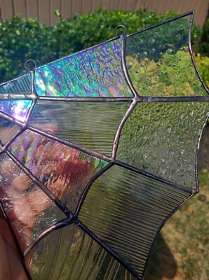 Stained glass clear texture spider web corner home rustic decor ...