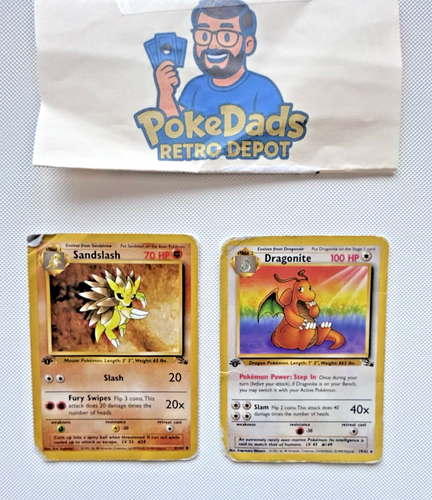 First Edition Duo Lot (Fossil): Dragonite 19/62 - Rare & Sandslash 41/ ...