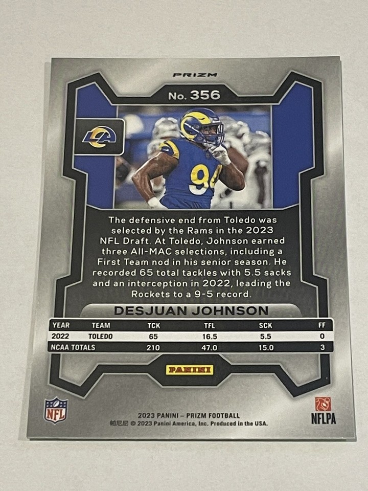 2023 Prizm Football Desjuan Johnson RC #356 Green Pulsar Los Angeles ...