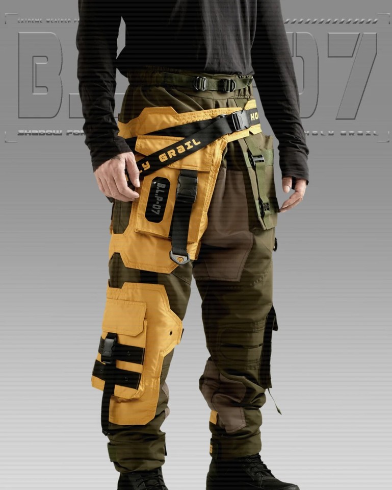 Men's Yellow Green Streetwear Techwear Heavy Cargo Trouser Pants HG B.L ...