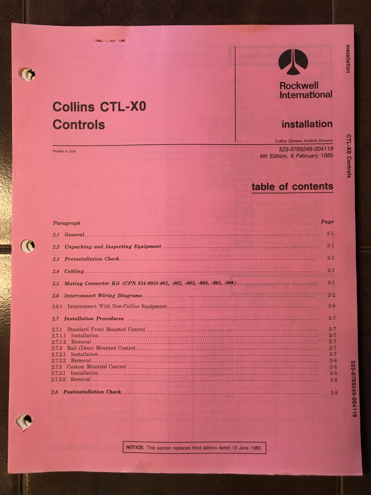 Collins CTL 90, CTL-20, CTL-30 , CTL-30R, CTL-60 Controls Install ...