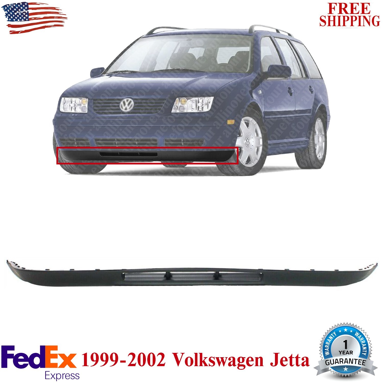 NEW Front Lower Valance Spoiler Textured For 1999-2002 Volkswagen Jetta ...