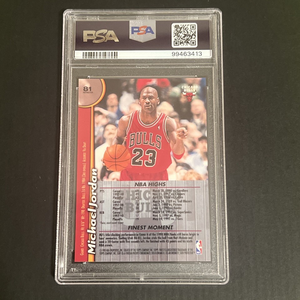 1998-99 Topps Finest Michael Jordan REFRACTOR PSA 8 Chicago Bulls #81 ...