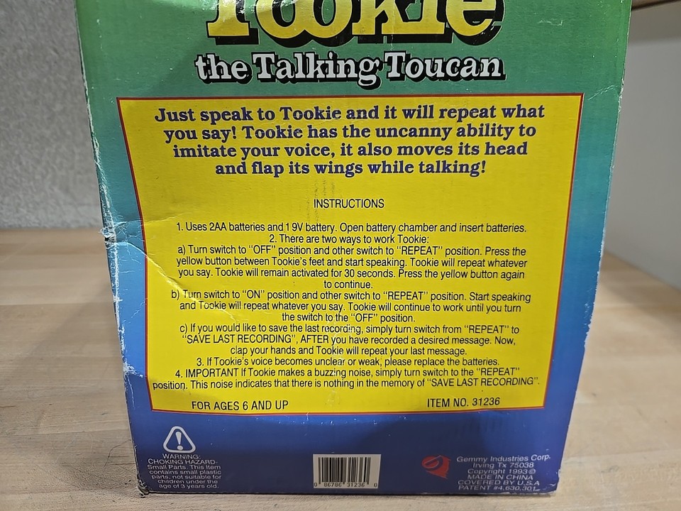 Vintage 1993 Gemmy TOOKIE the Talking Toucan Bird Repeats What You Say ...