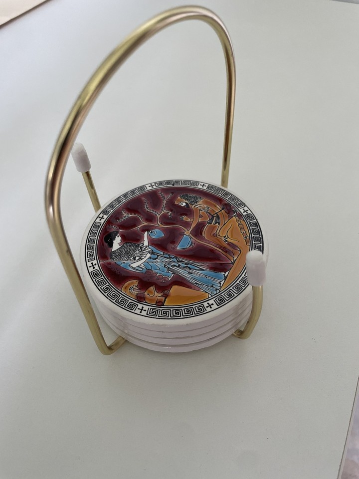 Vintage Greek Ceramic Tile Coasters Set of 4 Handmade | eBay