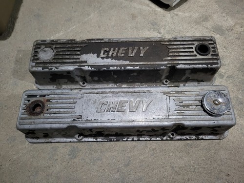 Vintage 'Chevy' Aluminum SBC Small Block Chevrolet Valve Covers 350 327 ...