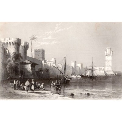 HARBOUR of RHODES - Original Antique Mid-19th Century Engraving - J.C ...
