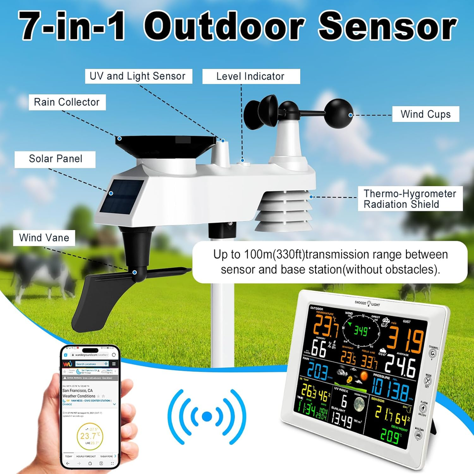Wifi Weather Station with Rain Gauge & Anemometer – Wireless Indoor ...