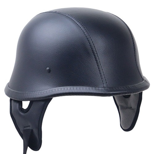 DOT German Style Motorcycle Half Helmet Leather Scooter Chopper Bobber ...