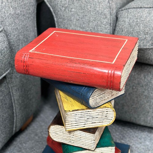Coloured Book Stack Table Hand Carved Solid Wood Side End Coffee Stand ...