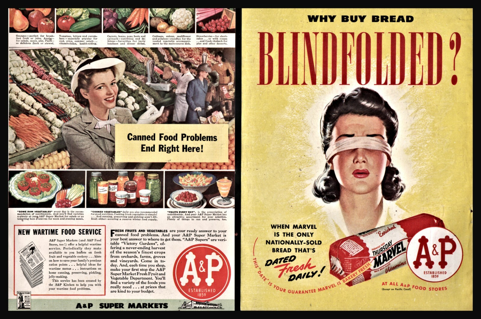 1943 A&P Food Grocery Stores 2 AD LOT Fresh Produce Dept andf Marvel Bread | eBay