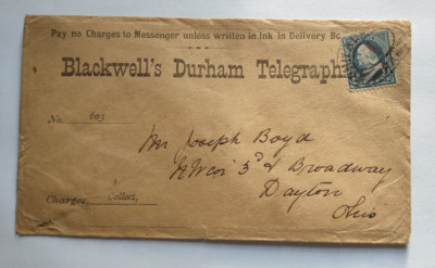 1890's Philadelphia, PA oval postmark Advt Blackwell's Durham Telegraph ...