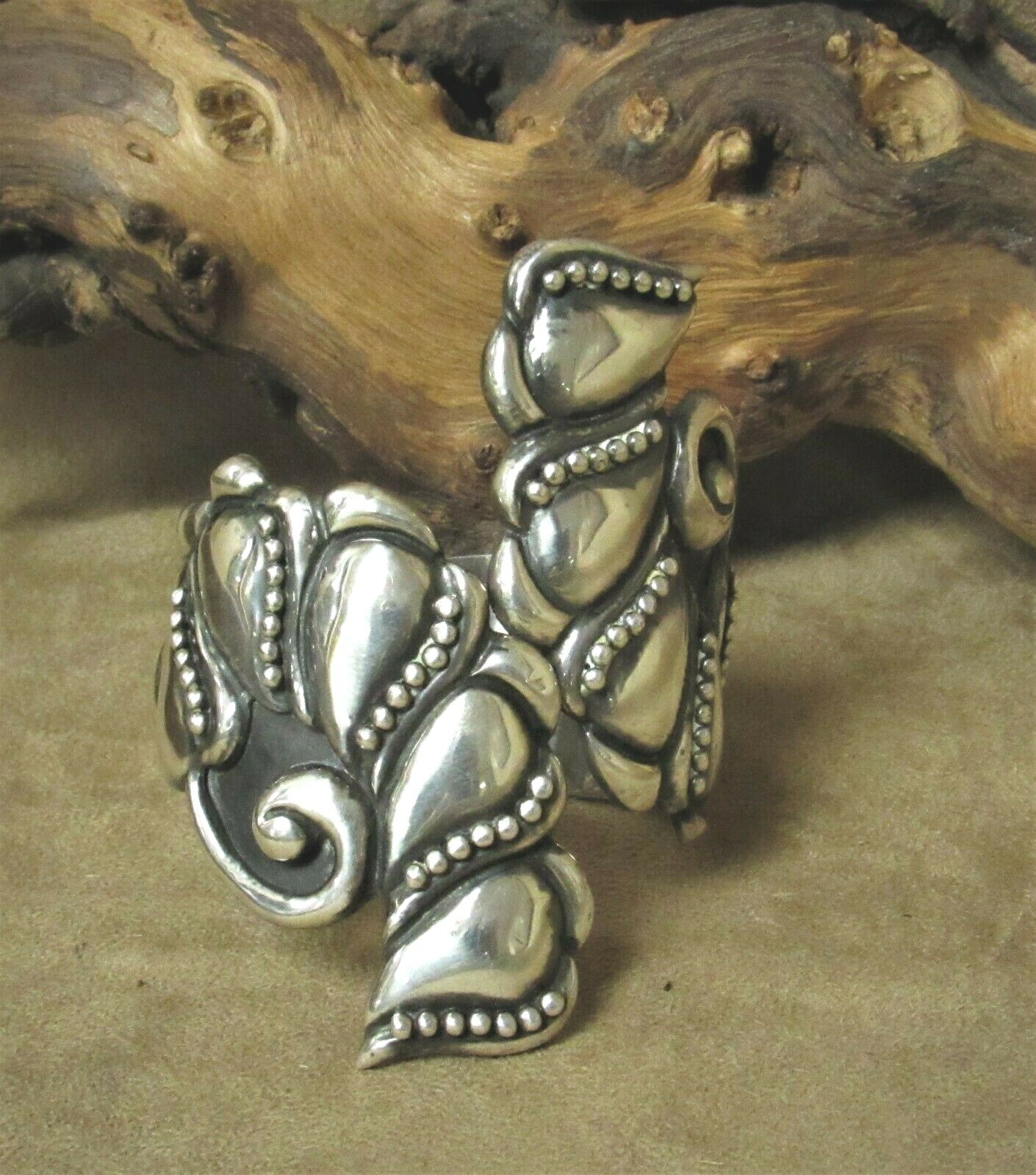 Vintage Taxco Sterling Silver Hinged Bangle Bracelet - Gem