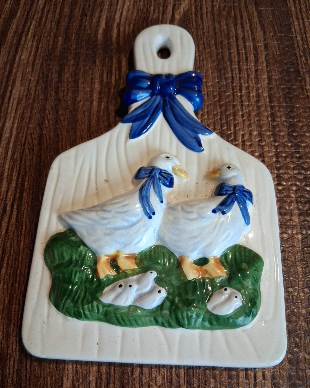 Country Kitchen Geese With Bow Wall Hanging Decor Ceramic Painted Set ...