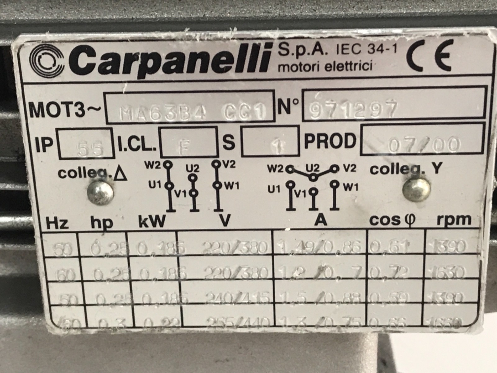 CARPANELLI MOT3~ MA63B4 CC1 REDUCER MOTOR MA63B4-CC1 W/ RMI-40-F1 & LRC ...