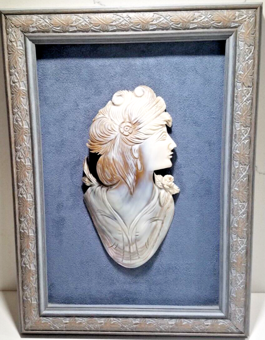 VNG Original Woman Cameo 7" Profile View Carved Mother Of Pearl Shell ...