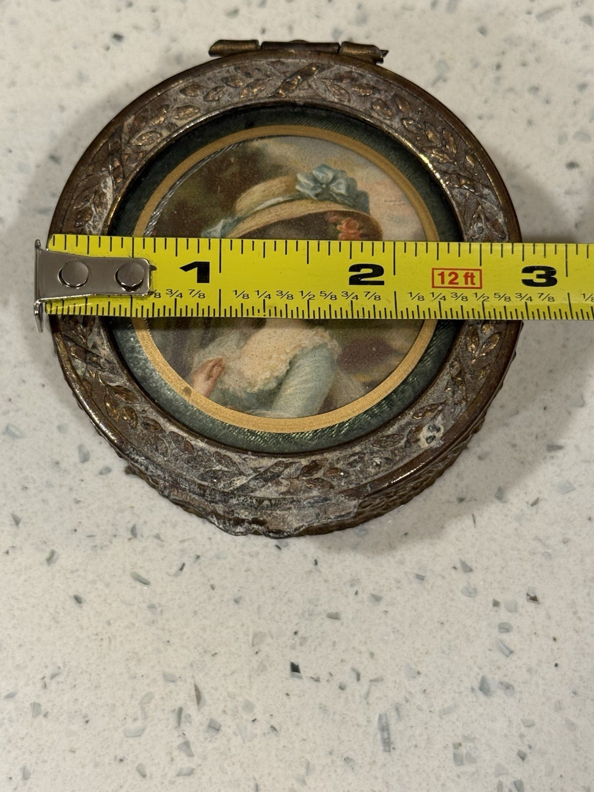 Antique Copper Trinket Box Hinged Lid Victorian Woman Portrait Velvet ...