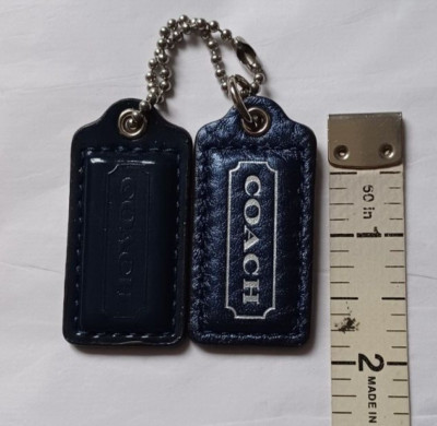 COACH KEY FOB CHARMS_DK NAVY PATENT LEATHER & METALLIC LEATHER W SILVER ...