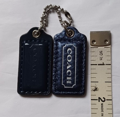 COACH KEY FOB CHARMS_DK NAVY PATENT LEATHER & METALLIC LEATHER W SILVER ...