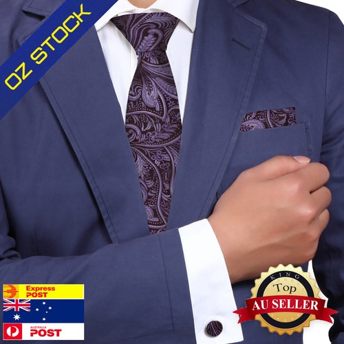 Purple Pattern Ties For Men Gift Silk Neckties Cufflinks Handkerchiefs ...