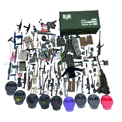 VTG GI Joe Accessories Parts & Weapons 12” 230 Pcs With Foot Locker ...