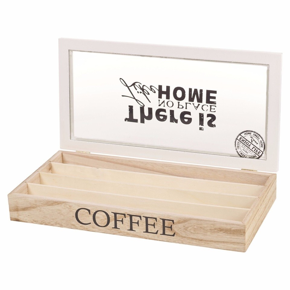 Wooden 4 Section Coffee Box 32 Nespresso Capsule Storage Container ...