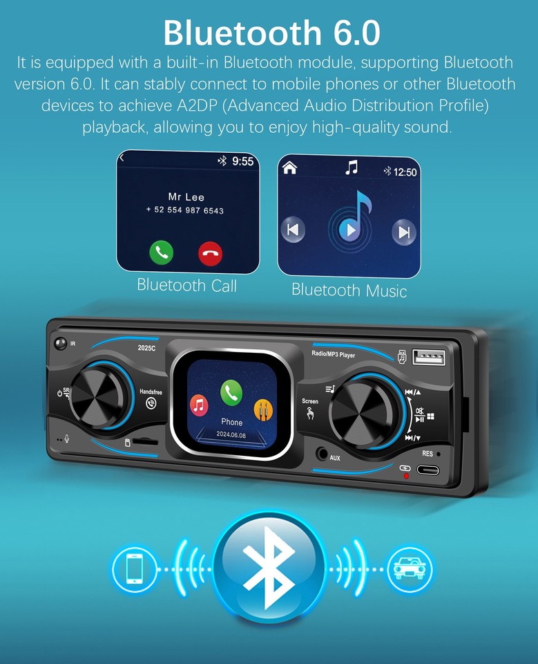 Car Stereo In-Dash Bluetooth Aux Input Receiver Audio SD USB Radio MP3 ...