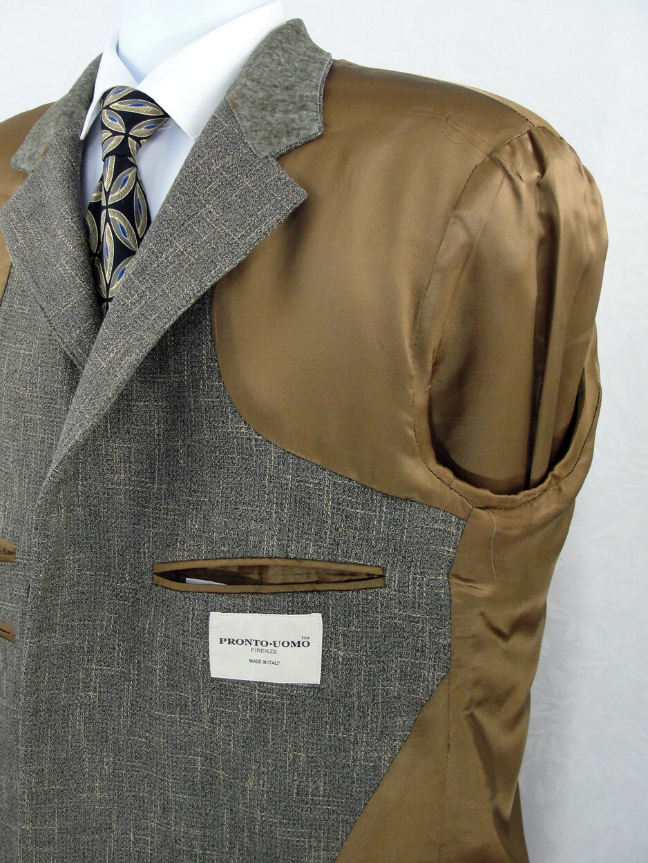 PRONTO UOMO Firenze Italian Sport Coat Jacket 42L Gray Olive Wool Blend ...