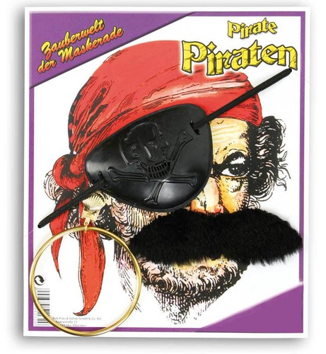 Piraten-Set Augenklappe Ohrring Schnurrbart Pirat Piratenkostüm ...