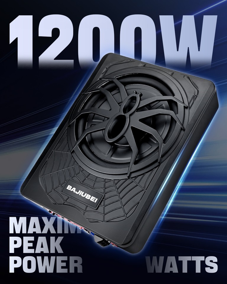 NEW 10" 1200W Slim Under Seat Powered Car Subwoofer Hideaway Subwoofer ...