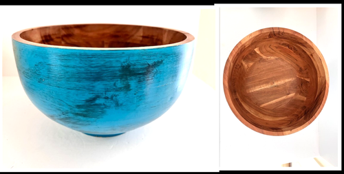 Multi Wood Bowl Painted Blue/Black Outside 10" diameter x 6.5" Handmade ...