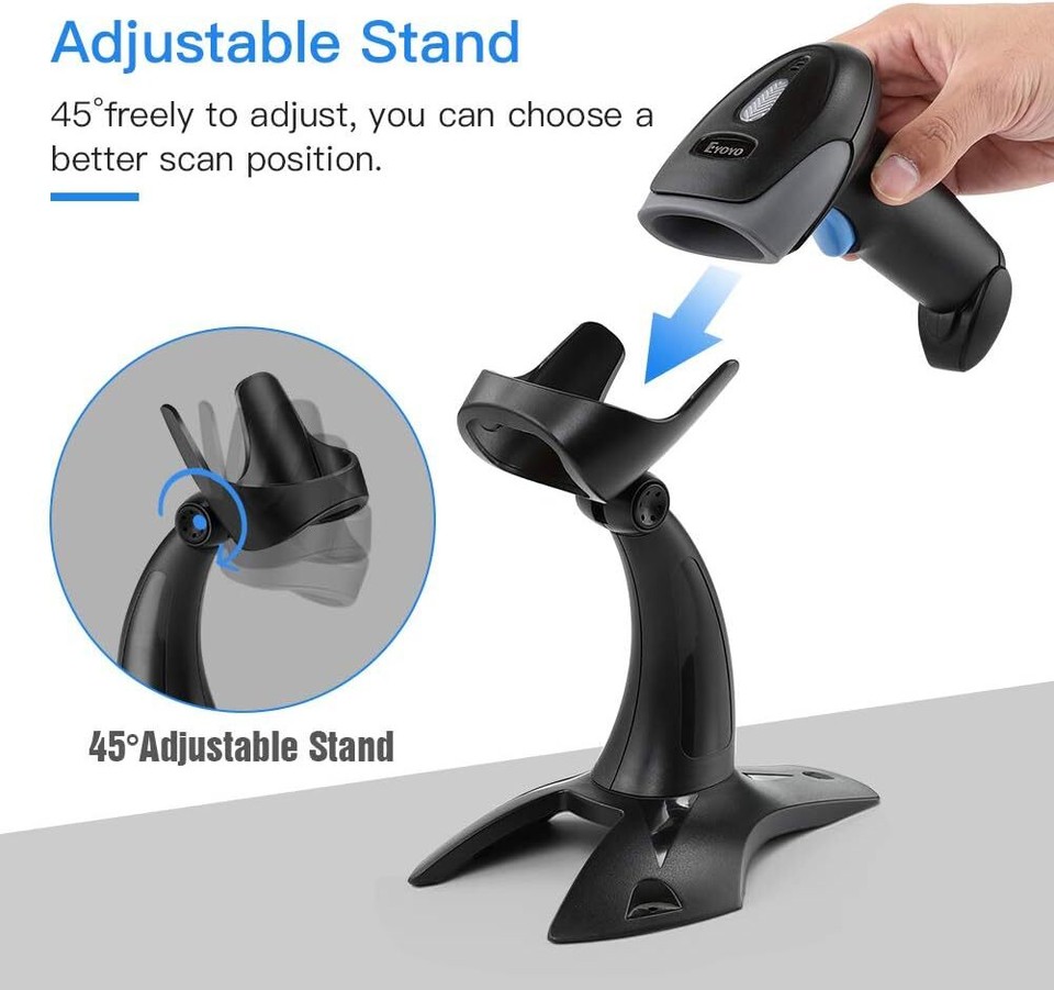 Eyoyo 2D QR Code PC Barcode Scanner with Stand Handheld Bar Code ...
