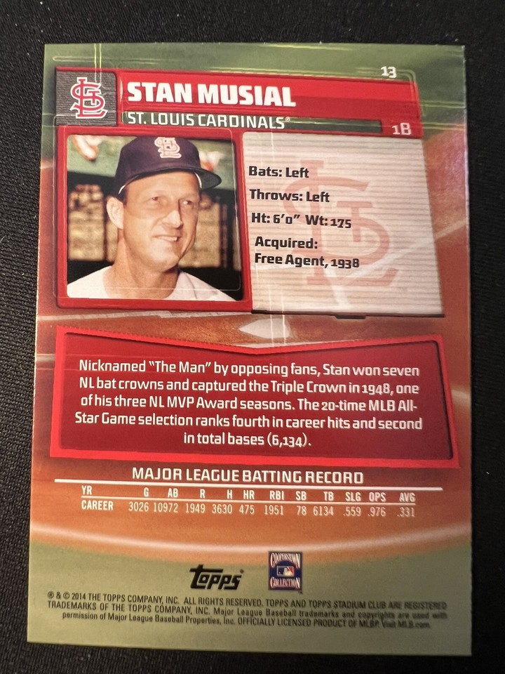 2014 Topps Stadium Club Stan Musial #13 HOF | eBay
