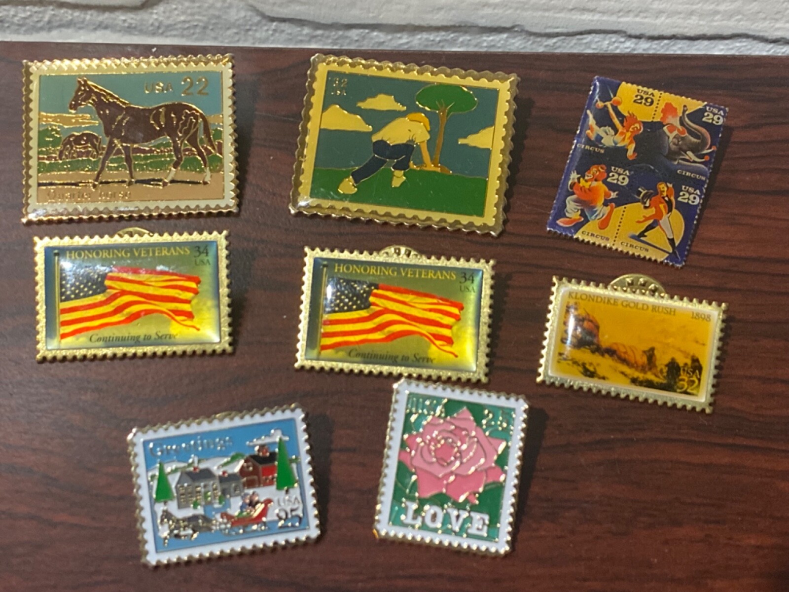 USA POSTAGE STAMP Pin LOT of 8 COLLECTION Veterans Christmas Circus ...