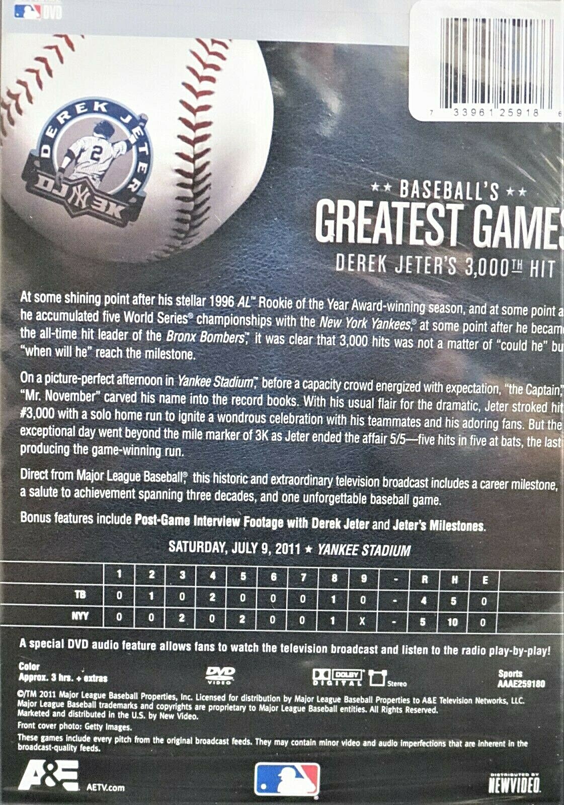 MLB: Baseballs Greatest Games - Derek Jeters 3, 000th Hit (DVD, 2011 ...