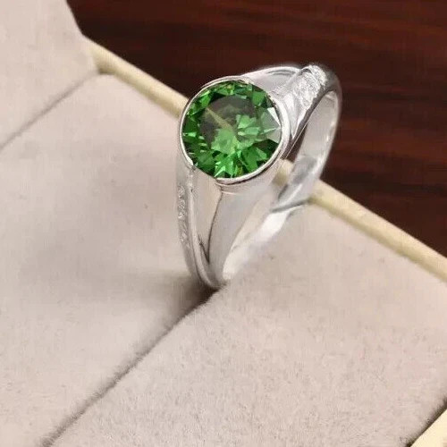 2CT Round Cut Lab Created Emerald Men's Wedding Band Ring 14K White ...