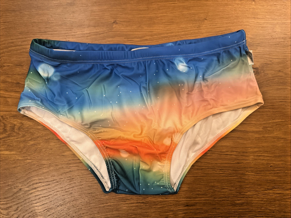 NWT Men’s Swim Speedo Briefs Multicolor Sunset Print Brazilian Sunga XL ...
