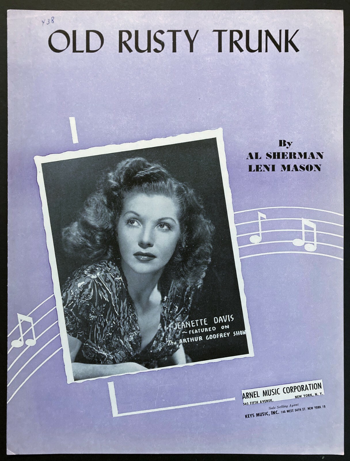 1949 JEANETTE DAVIS "OLD RUSTY TRUNK" SHEET MUSIC - "ARTHUR GODFREY ...