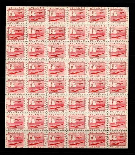 LUNDY & ATLANTIC COAST AIR LINES 1939 ½d MINT NH SHEET OF 48 WITH ...