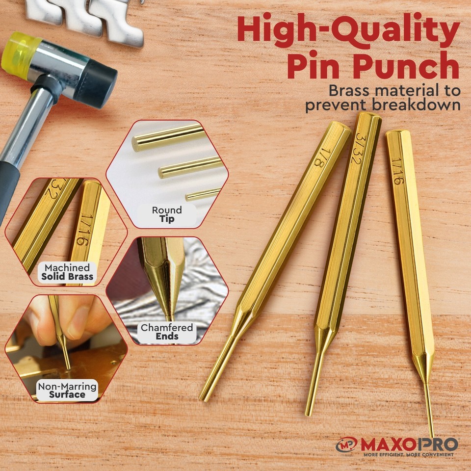 Premium Brass Punch Set with Hammer – 8 Pcs Professional Brass Drive ...