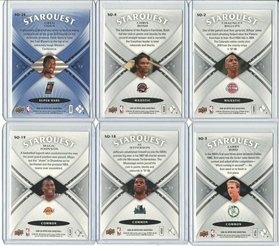 2008-09 Upper Deck Basketball Starquest Lot Bird, Magic, Bosh & Billups ...