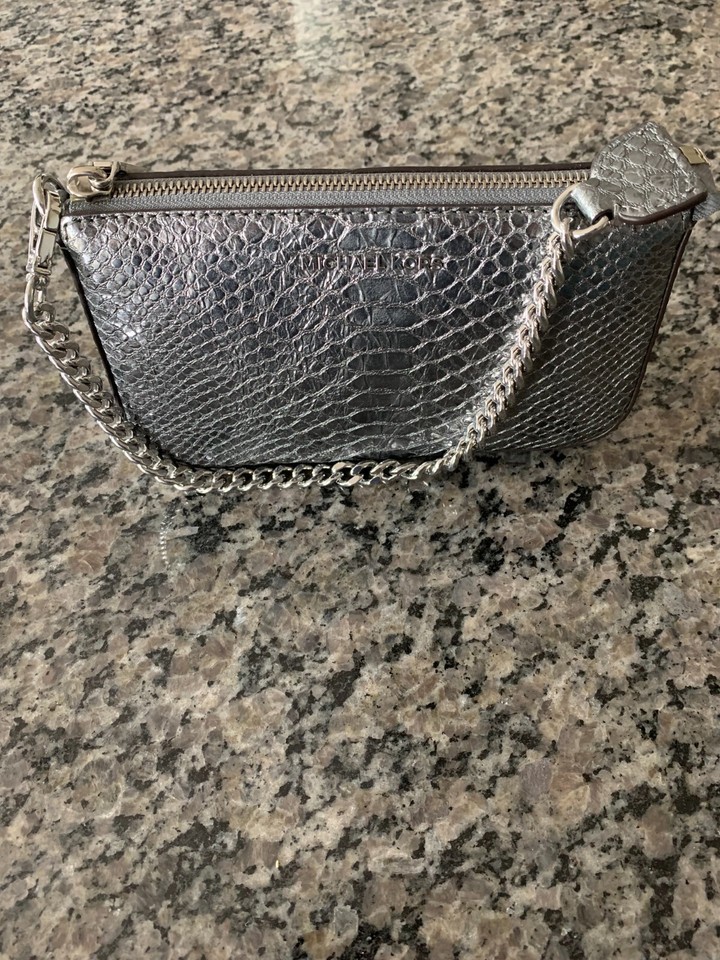 Evening bag Michael Kors Silver Metallic Snake Embossed Leather ...