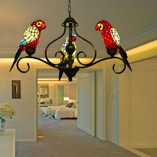 Living Room Ceiling Fixture Chandelier Parrot Tiffany Stained Glass ...