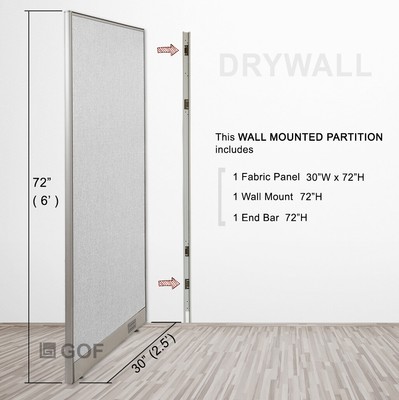 GOF Wall Mounted Office Partition, Divider 48"w x 48"h, 48"w x 60"h, 48 ...
