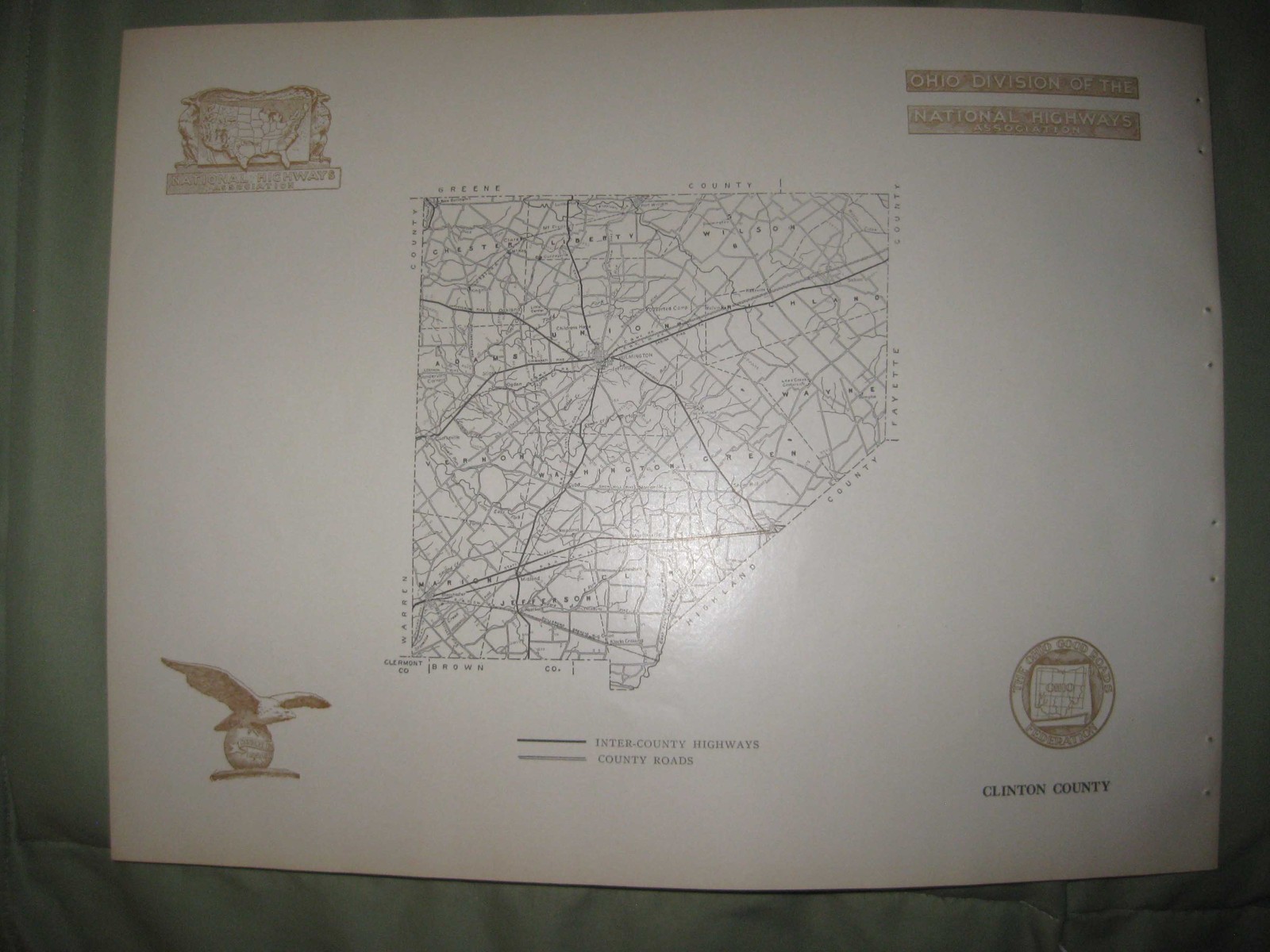 ANTIQUE 1902 CLERMONT CLINTON COUNTY OHIO HIGHWAY ROAD MAP WILMINGTON ...